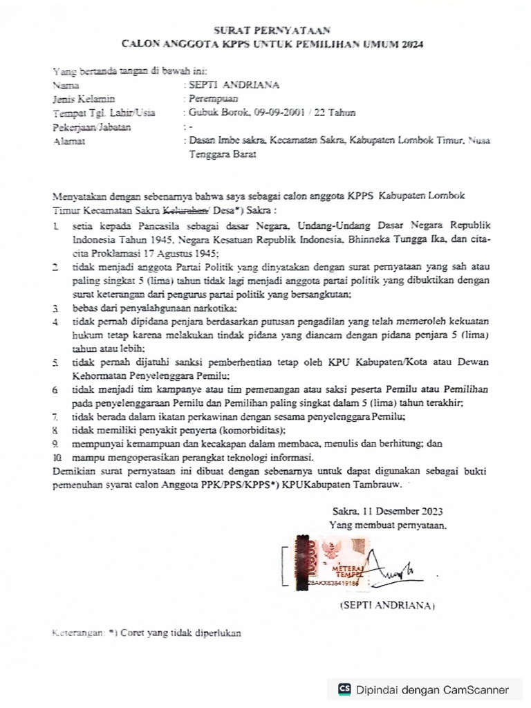 Pernyataan Septi | PDF