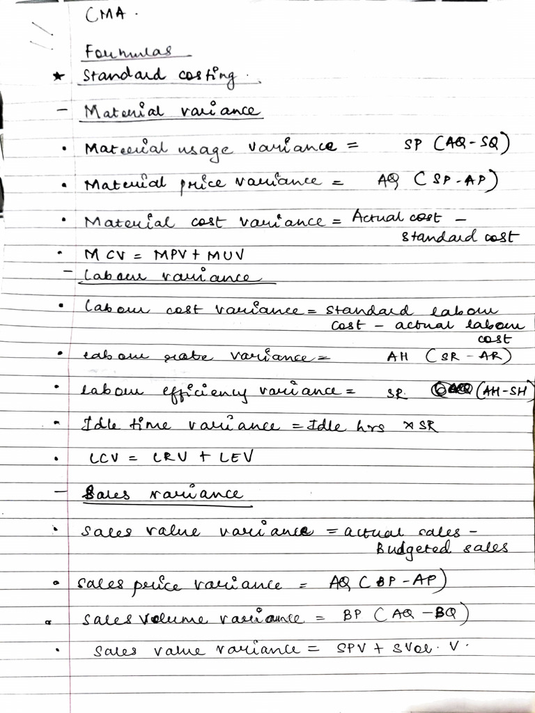 CMA - Formula Sheet | PDF