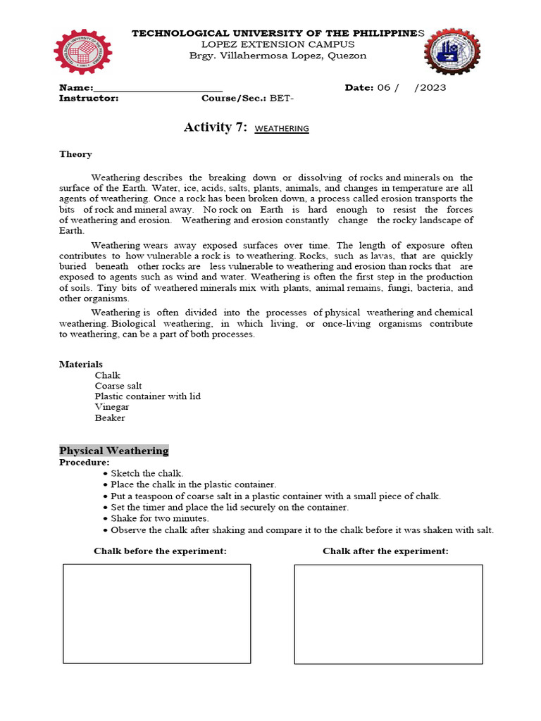 CHET-Soil Chemistry (Activity 10-Weathering) | PDF | Weathering | Soil