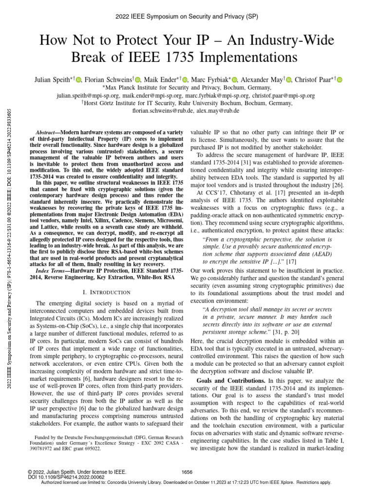 How Not To Protect Your IP An Industry-Wide Break of IEEE 1735 ...
