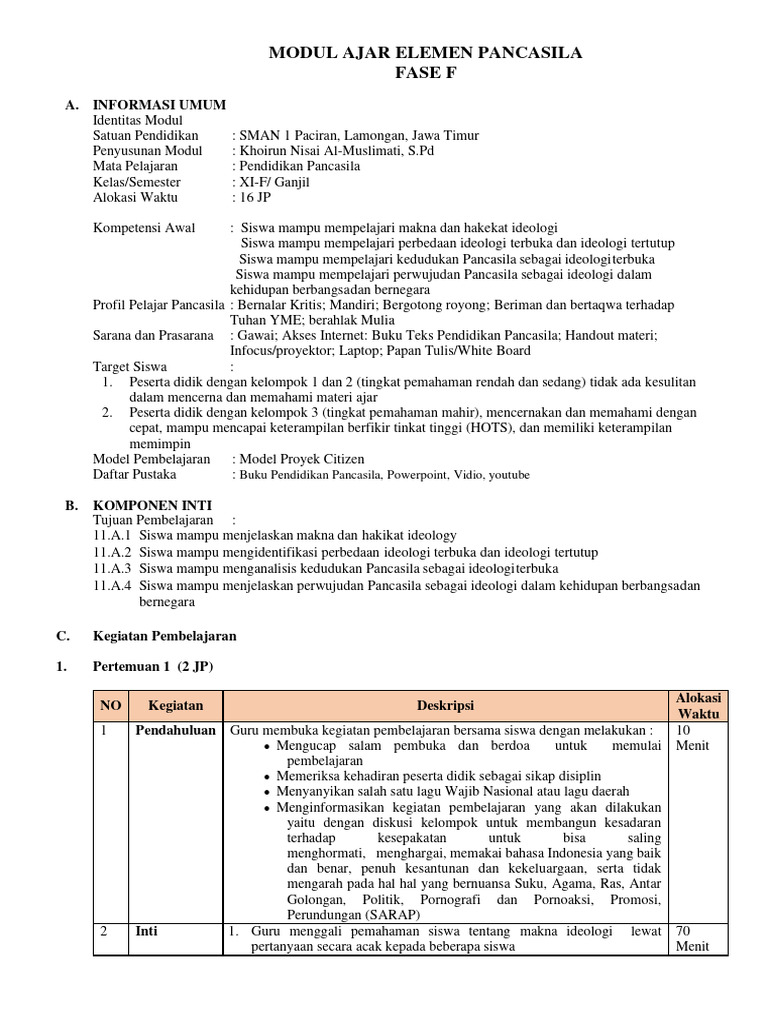 Modul Elemen Pancasila (Ideologi) | PDF