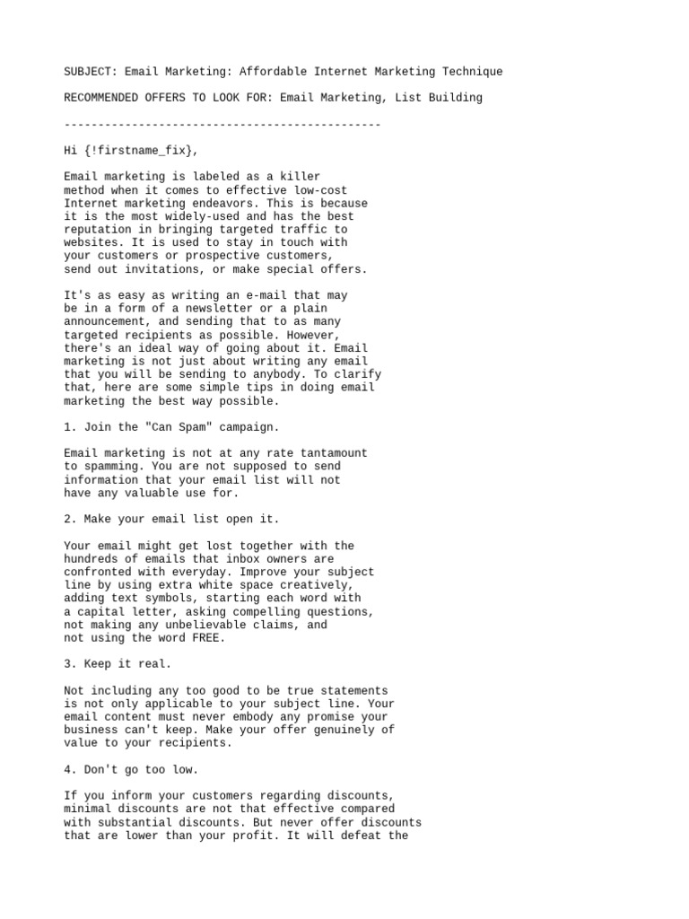 Email Marketing Affordable Internet Marketing Technique | Download Free PDF | Email Spam | Internet