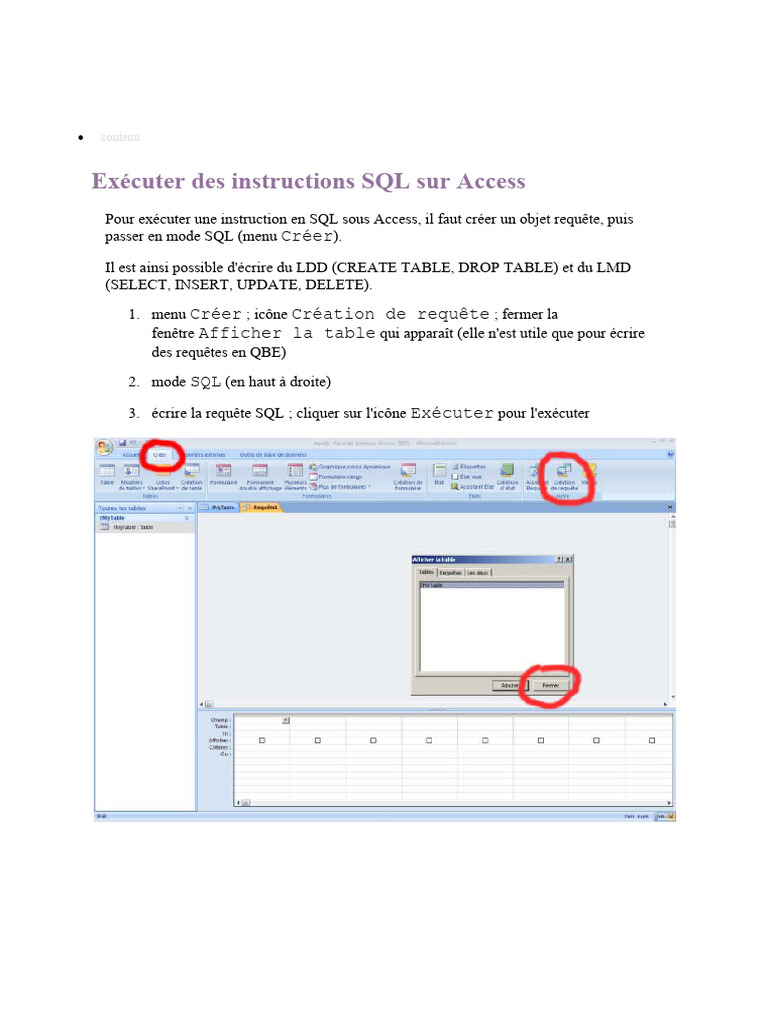 Exécuter SQL dans Microsoft Access | PDF