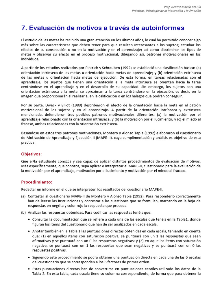 P7 - Eval Mot Auto - Instrucciones | PDF | Motivación | Motivacional