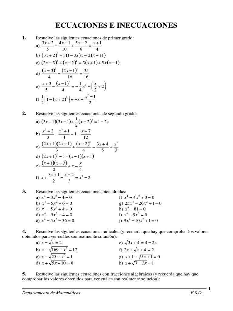 Ecuaciones e Inecuaciones | PDF