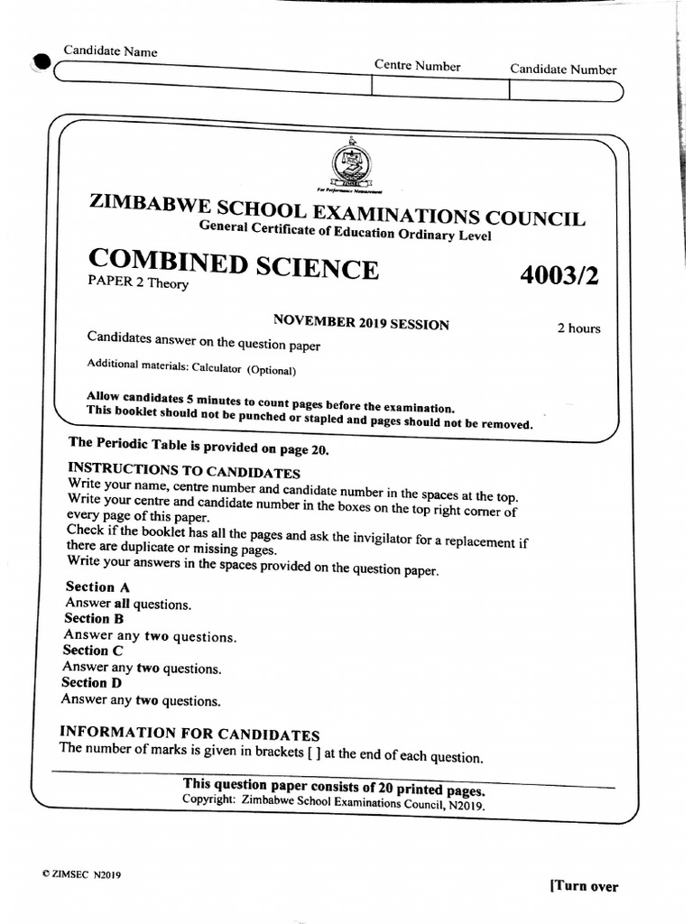 Combined Science P2, Nov 2019 | PDF