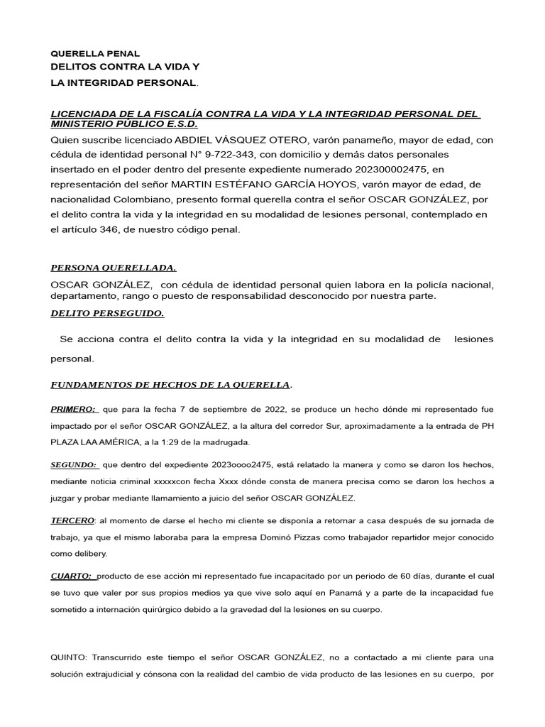 Querella Penal | PDF | Queja | Justicia