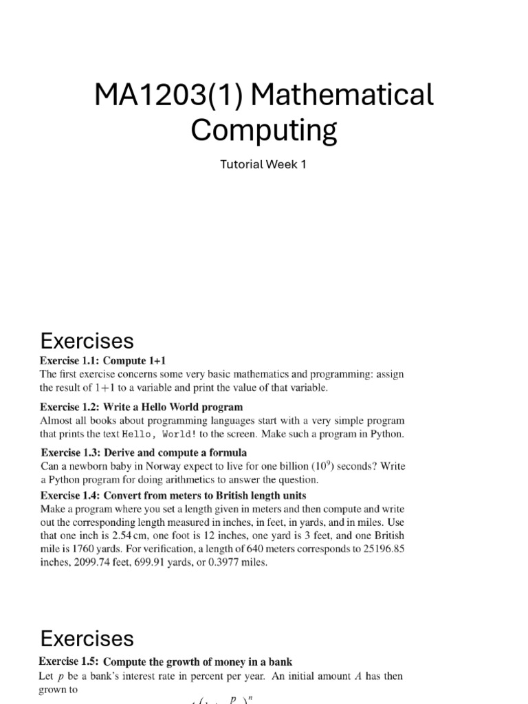 MA12031 Mathematical Computing Tutorial Week 1 | PDF | Teaching Methods ...