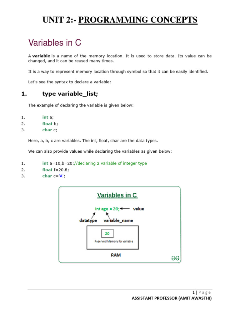 Unit 2 Programming Concepts Main New Download Free Pdf Variable Computer Science Data Type 