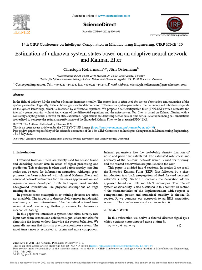 Neural Network Kalman Filtering | PDF | Kalman Filter | Statistics
