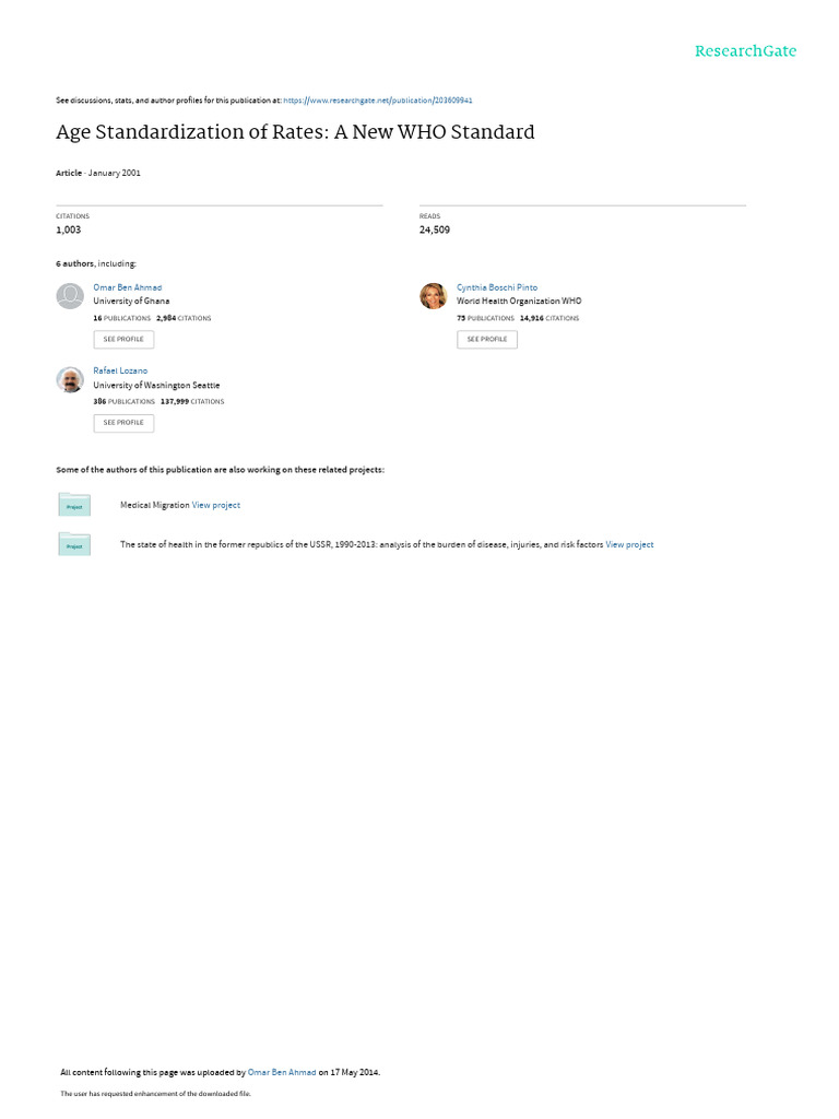 Age Standardization of Rates A New Who Standard | PDF | Mortality Rate ...