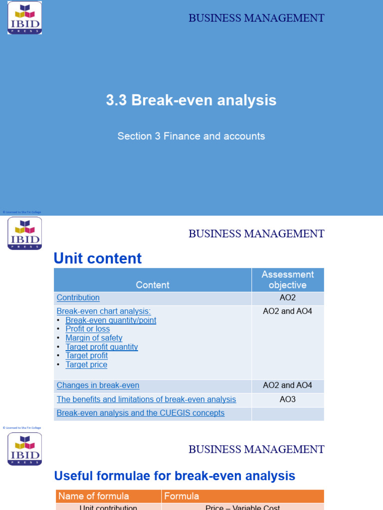 3 3 Break Even Analysis Pdf Economics Private Sector