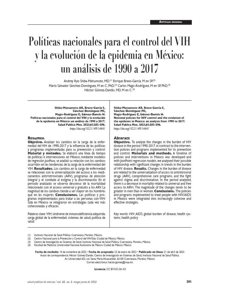 Artículo Políticas Nacionales para El Control Del VIH y La Evolución de ...