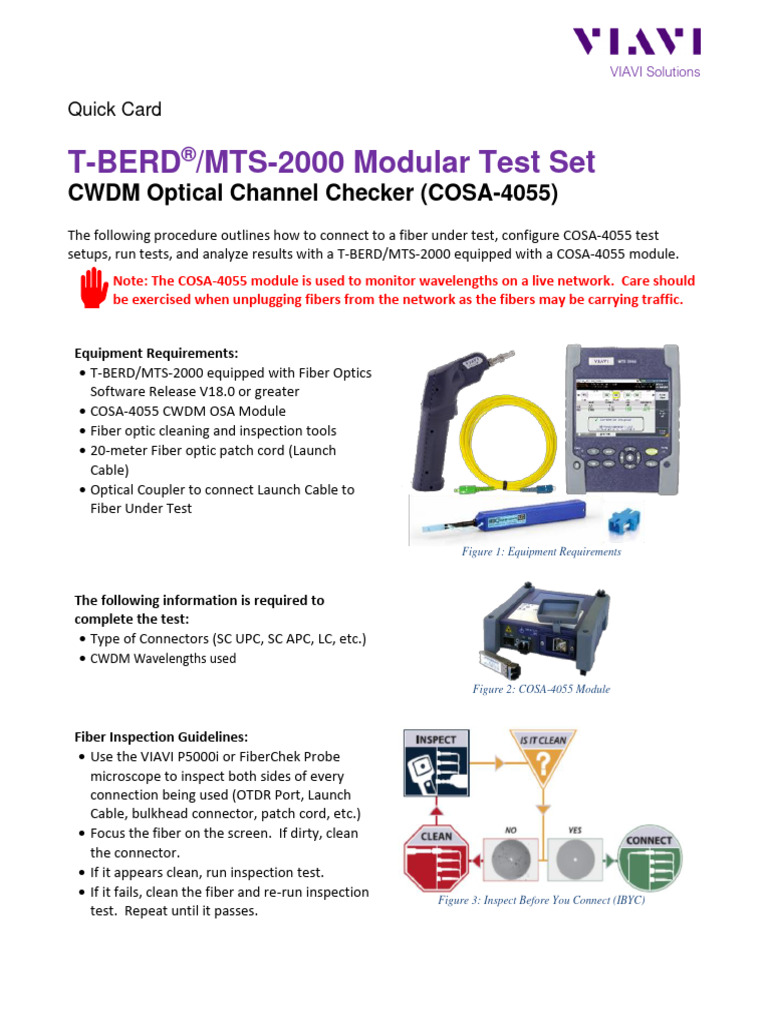 Quick Card T Berd Mts 2000 CWDM Optical Channel Checker Cosa 4055 Quick ...