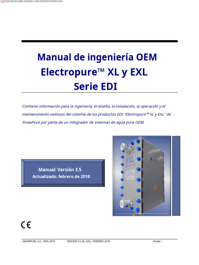 Electropure EDI Engr OEM Manual v3.5.0 (CE) (1) .En - Es | PDF | Intercambio iónico | Agua