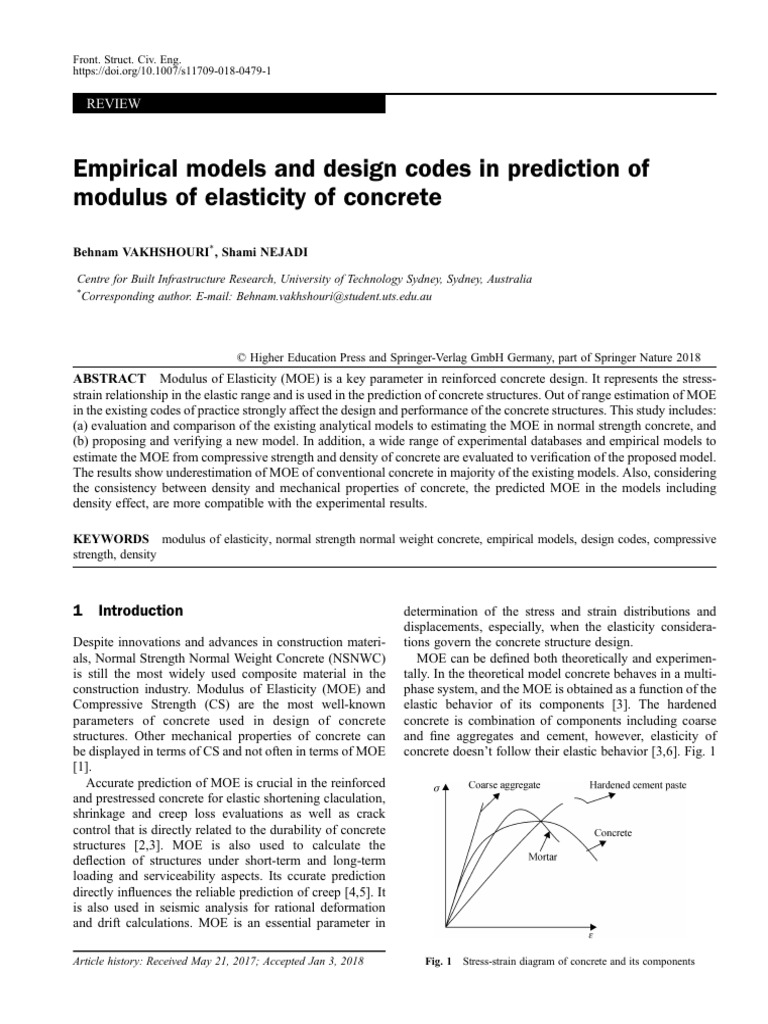 2018 Empirical models and design codes in prediction of modulus of elasticity of concrete | PDF ...
