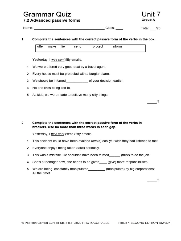 Advanced Passive Forms Quiz 7.2 | PDF | Linguistic Typology ...