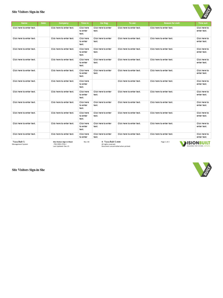 FM-OHS-0700-04 Site Visitors Sign in Sheet R00 | PDF | World Wide Web | Internet & Web