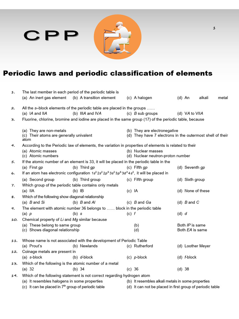 Periodic Properties Assignment | PDF | Periodic Table | Chlorine