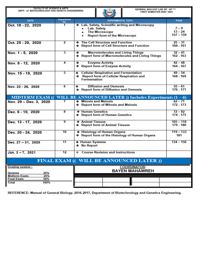 B. 107 Outline FIRST 2020 - 2021 | PDF | Biology | Cell (Biology)