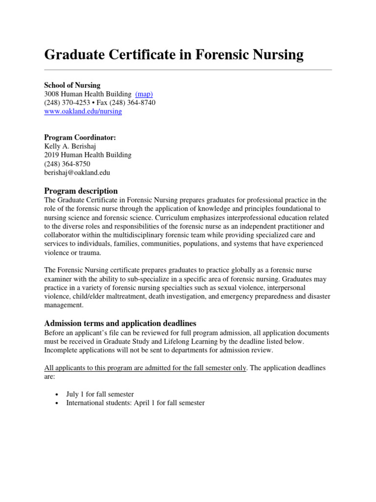 Graduate Certificate in Forensic Nursing Addendum 5 | PDF | Nursing ...
