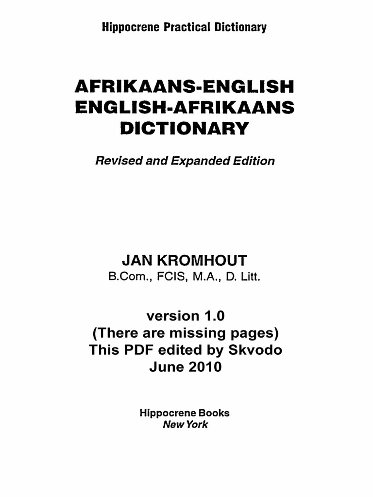 Afrikaans English Afrikaans Dictionary | PDF