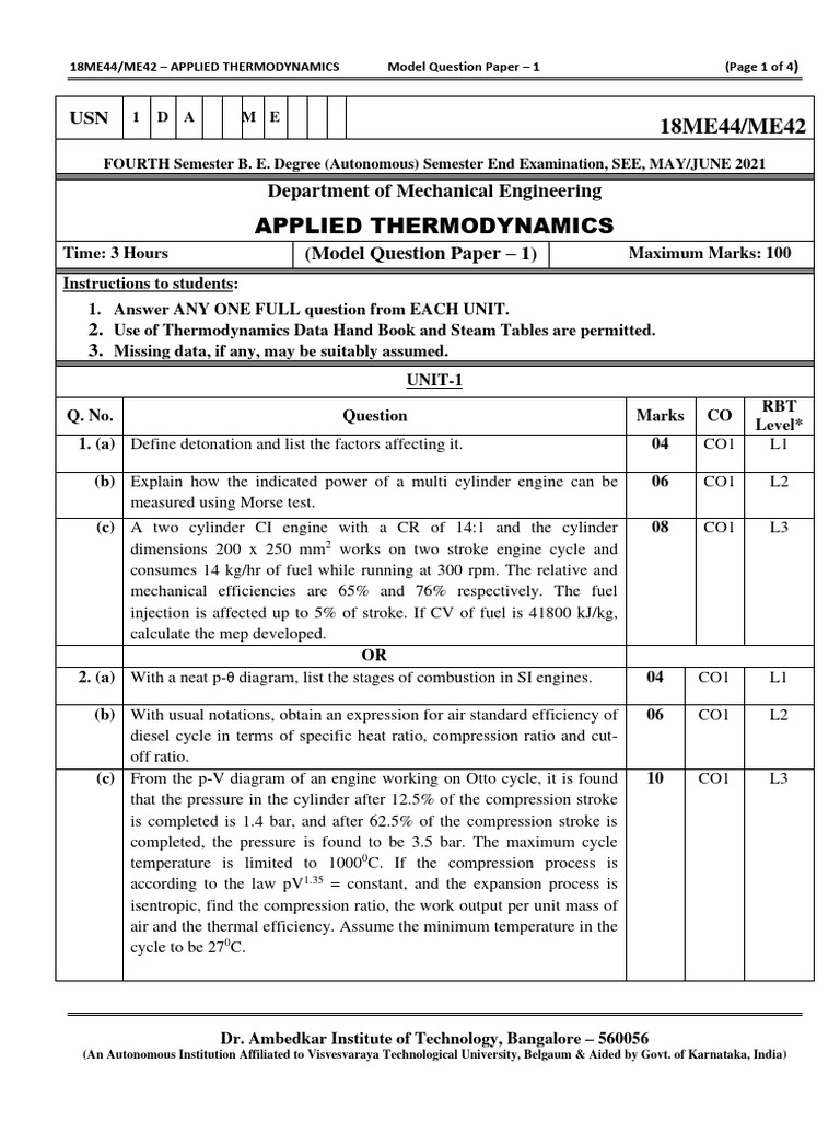 MQP1 18ME44 ATD OBE Format JUNE2021 | PDF | Gas Turbine | Physical ...