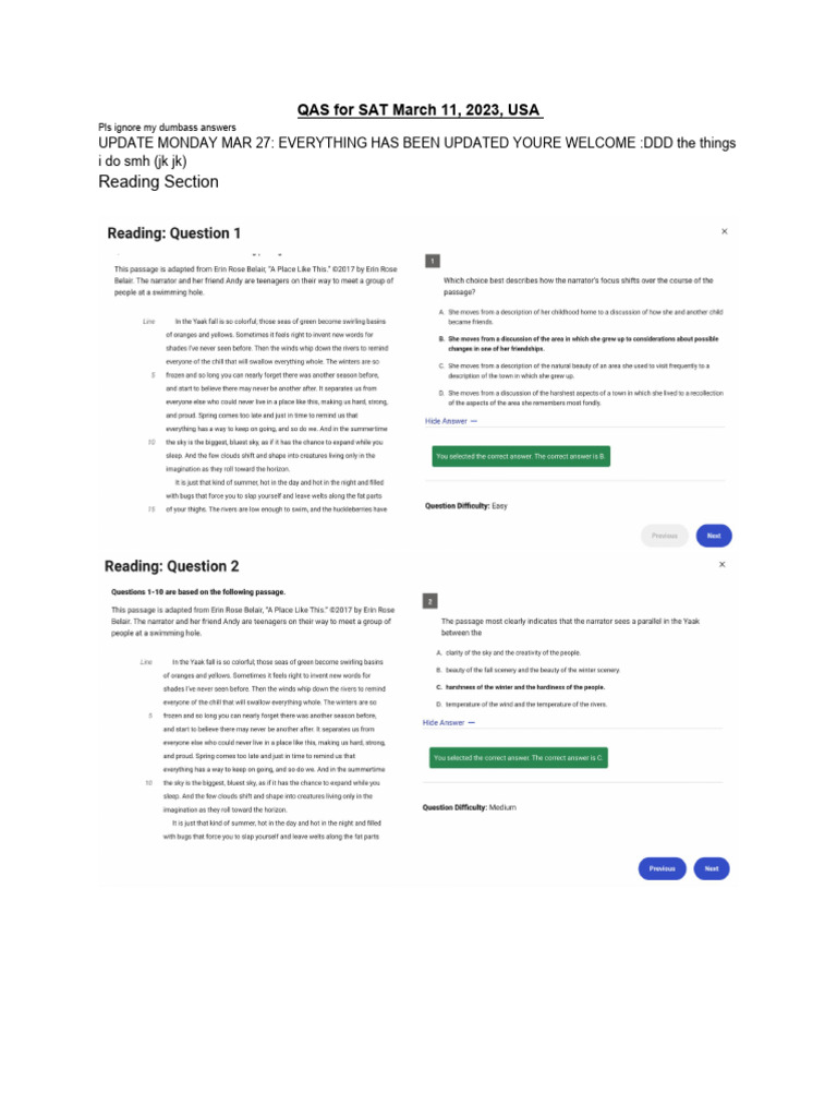 QAS For SAT March 11, 2023, USA | PDF