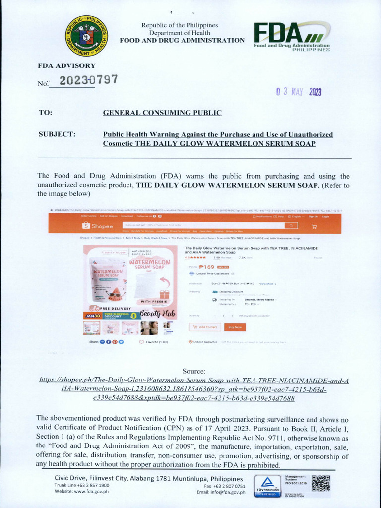 FDA Advisory No.2023 0797 | PDF