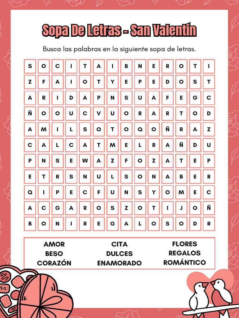 Sopa de Letras, San Valentín | PDF