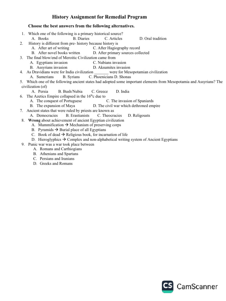 History Assignment For Remedial Program | PDF