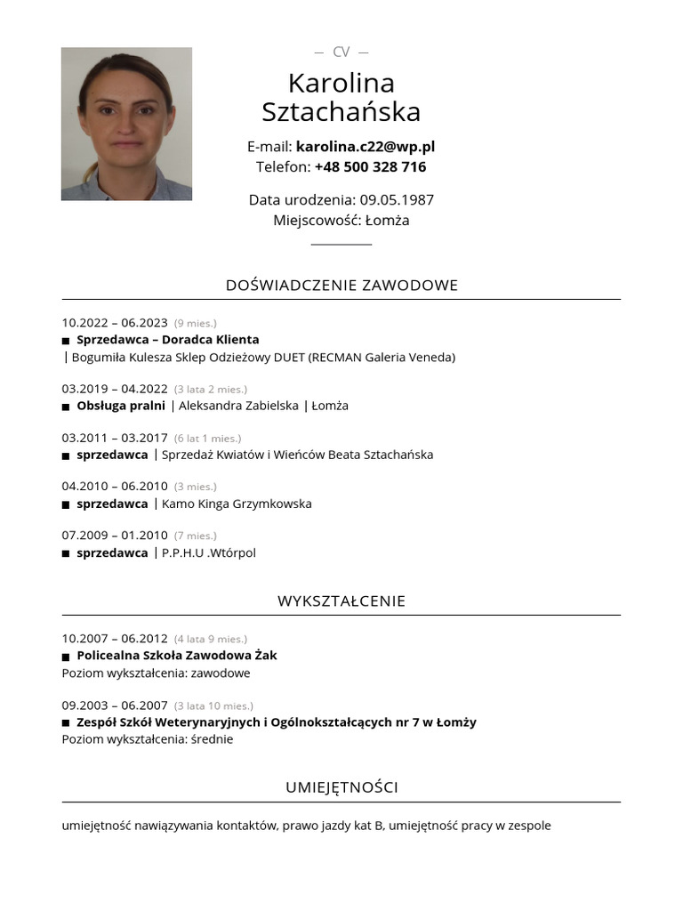 CV Karolina Sztachańska | PDF