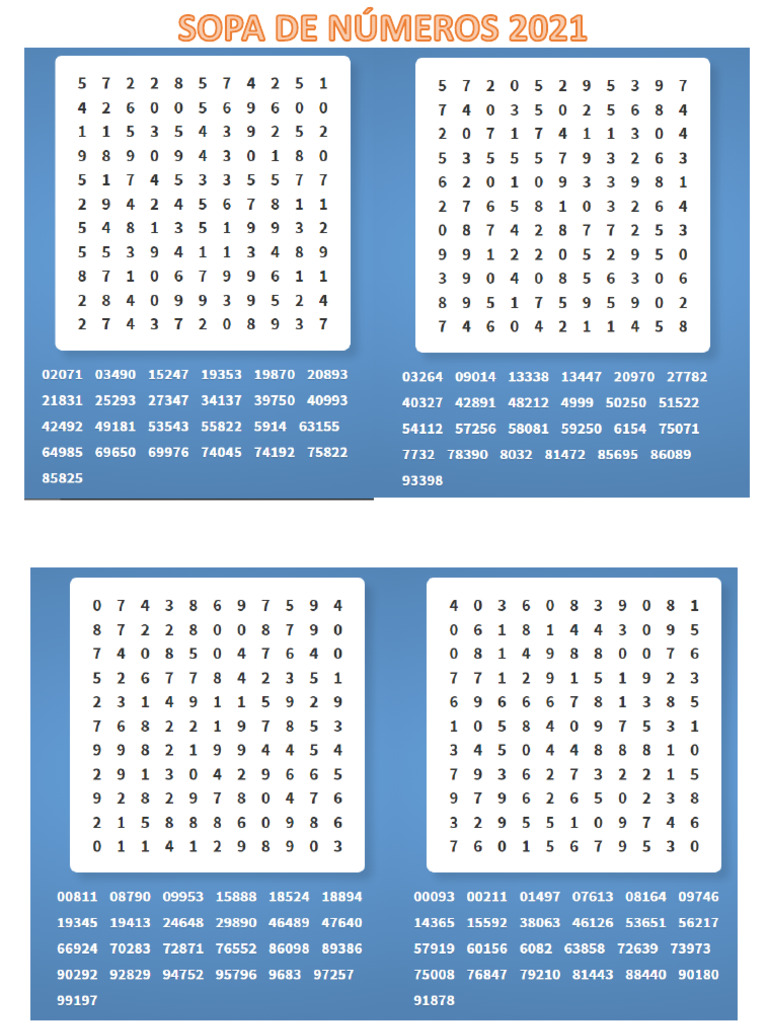 20 SOPAS DE NÚMEROS | PDF