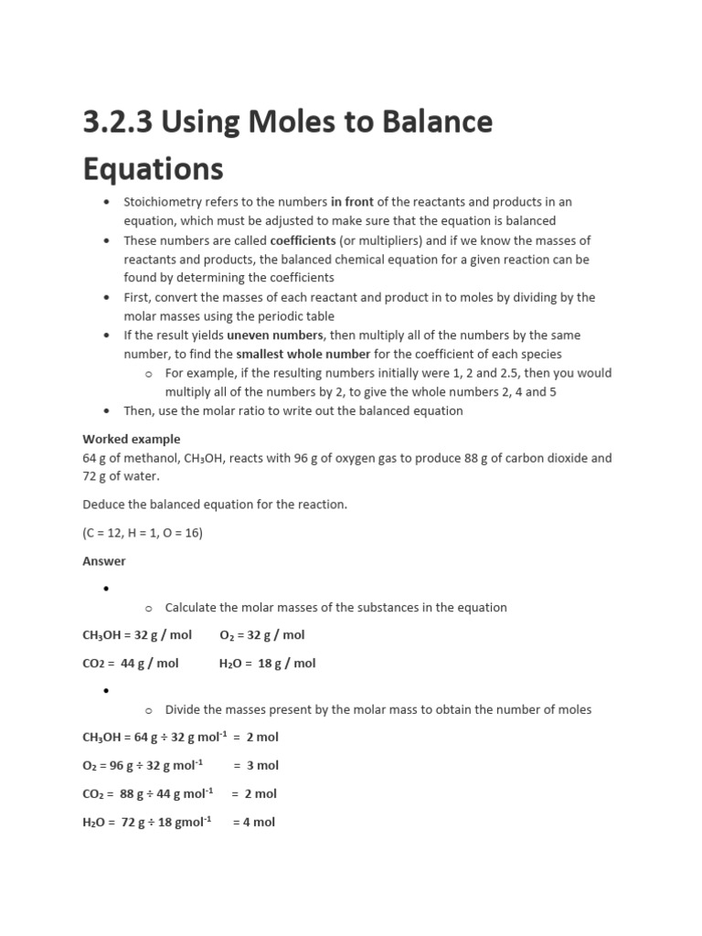Using Moles To Balance Equations | PDF