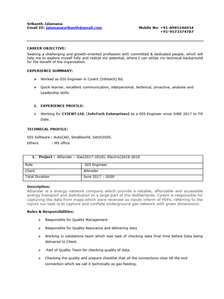 Srikanth - GIS Updated Resume - 2022 | Download Free PDF | Geographic ...