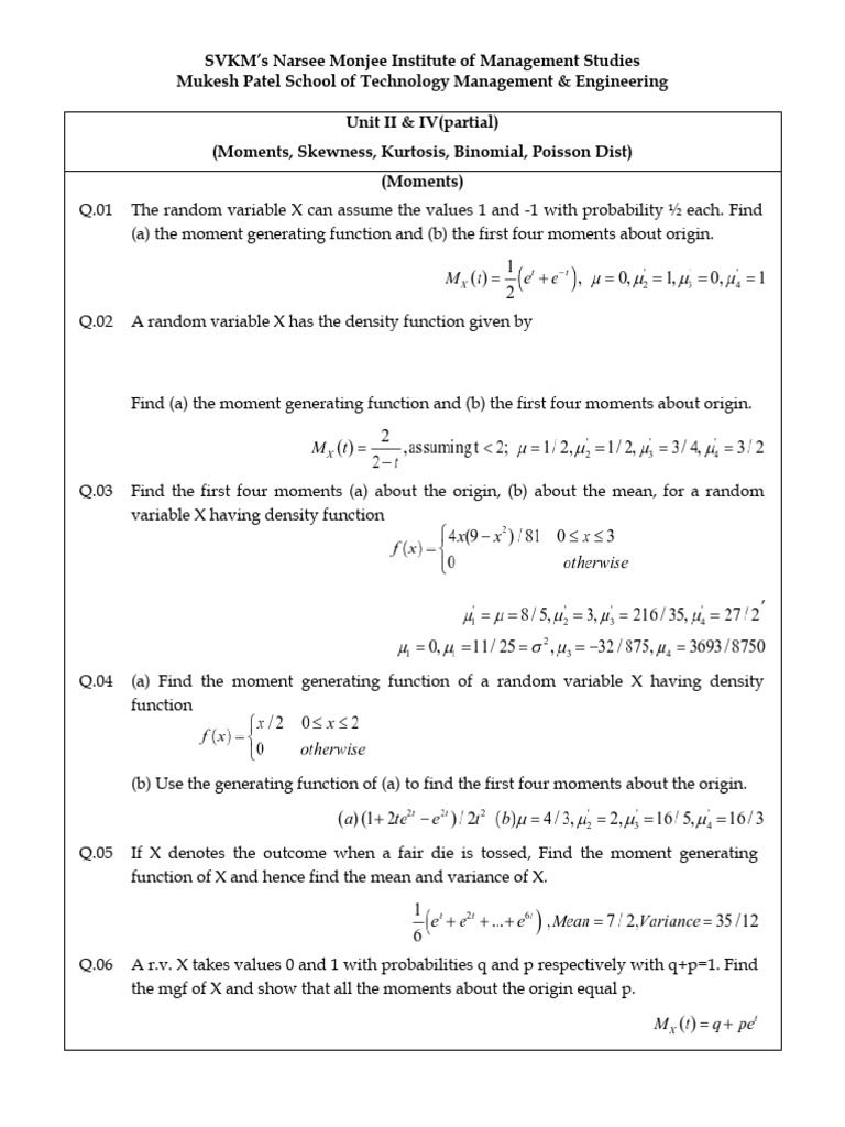 UNit 2-Prob Dist-Discrete | PDF | Variance | Skewness