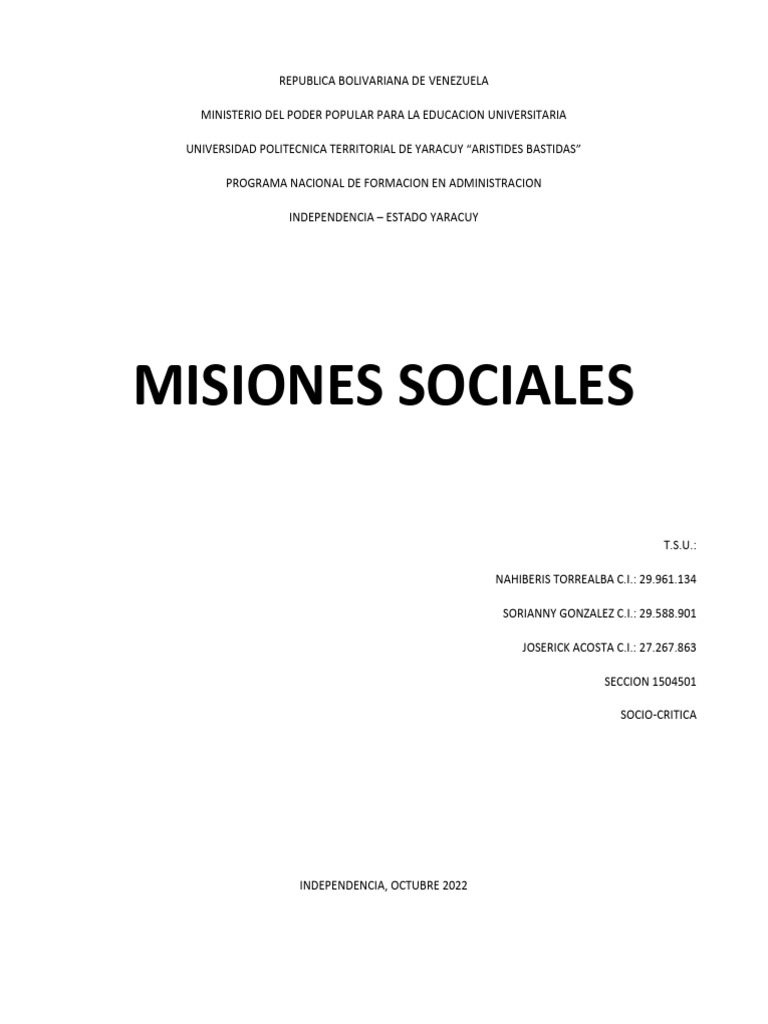 misiones sociales | PDF | Venezuela | Hugo Chavez