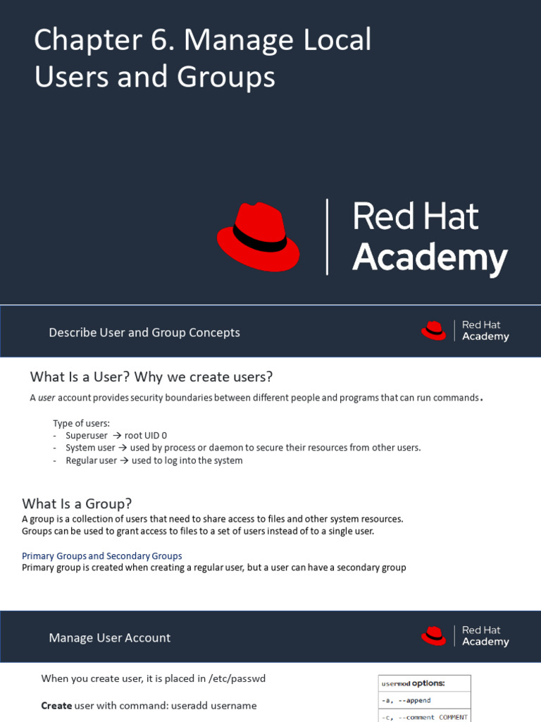 Chapter6 - Manage Local Users and Groups | PDF | User (Computing) | Superuser