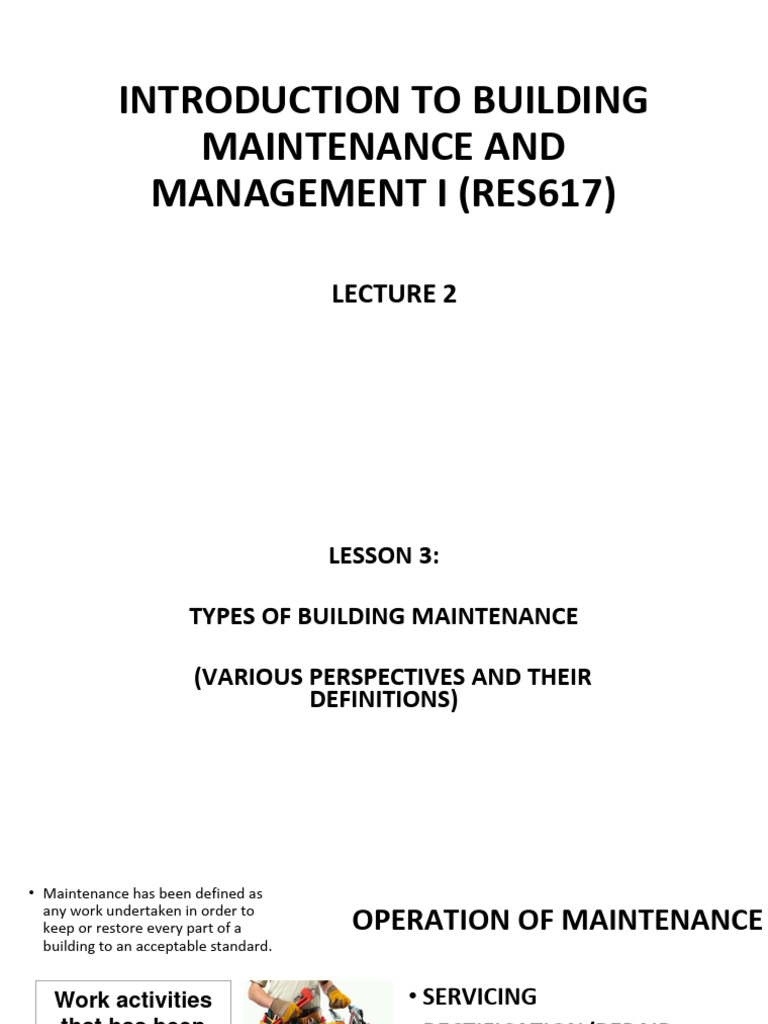 Lesson 3 Introduction To Building Maintenance Management Types | PDF ...