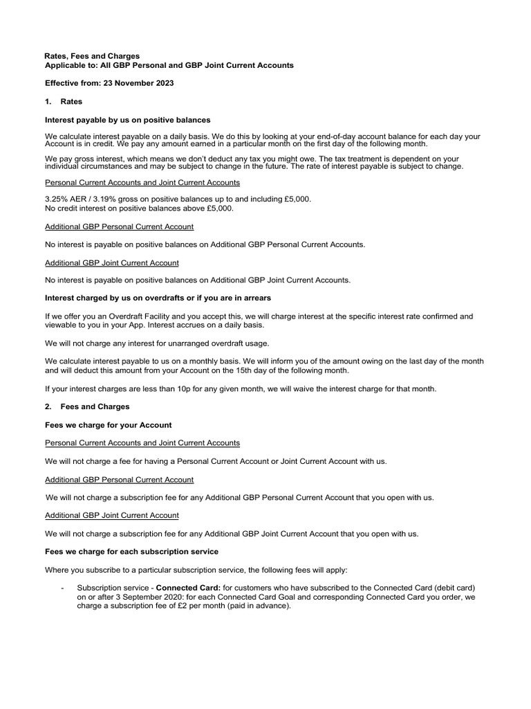 Rates Fees and Charges PCA and JCA | PDF | Transaction Account | Overdraft