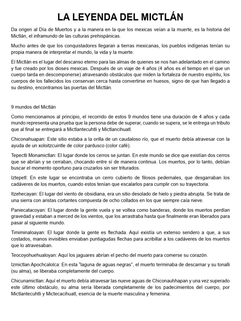 LA LEYENDA DEL MICTLÁN | PDF