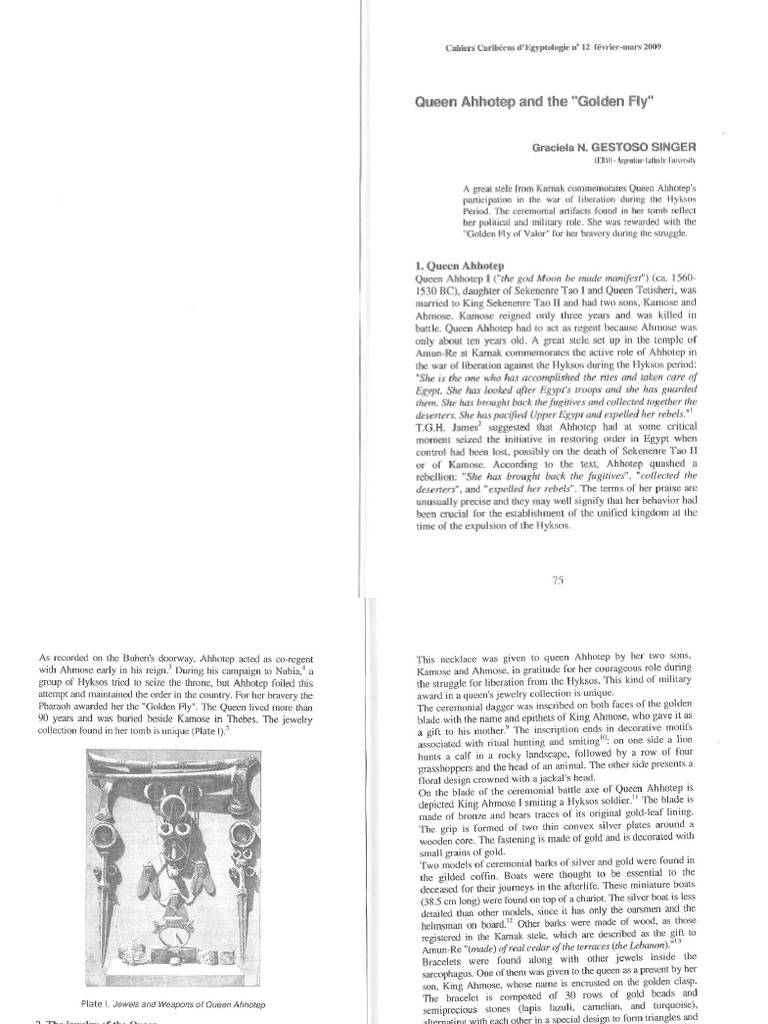GESTOSO SINGER, G. Queen Ahhotep and The "Golden Fly" | PDF