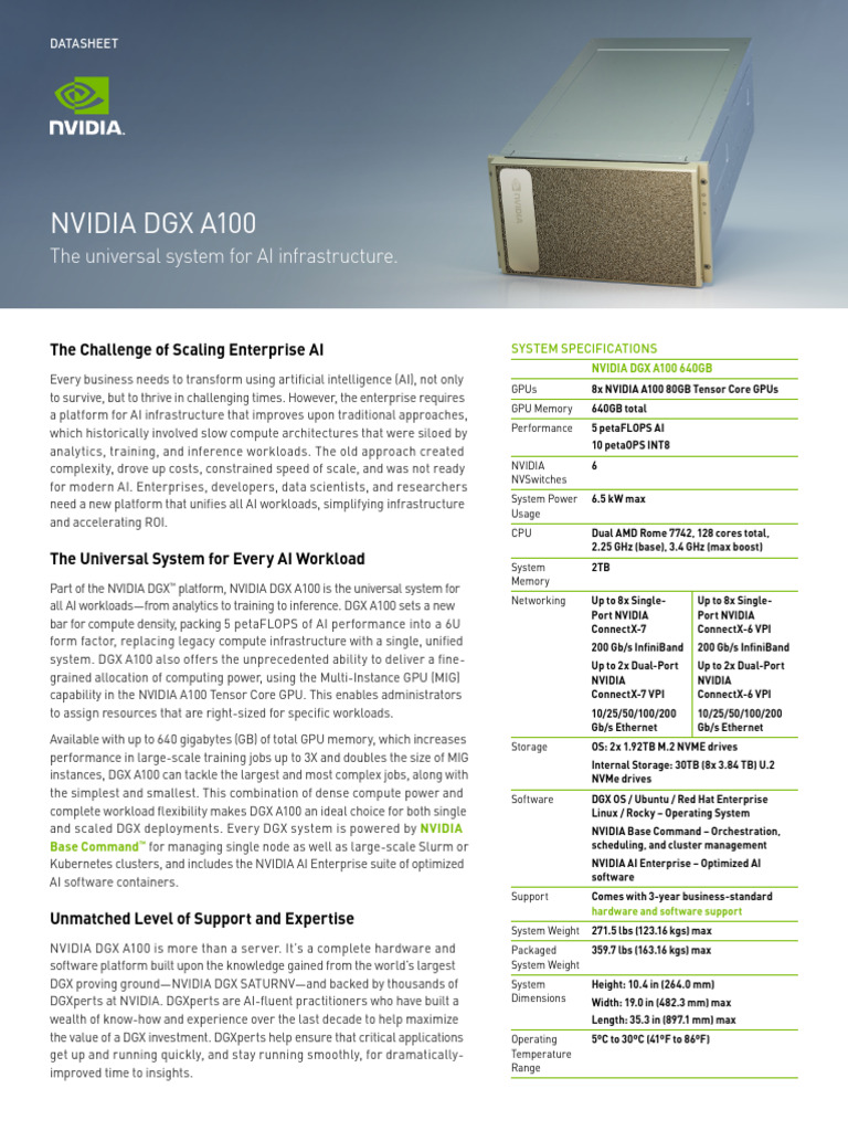 Nvidia DGX A100 System 80gb Datasheet Web Us | PDF | Graphics ...