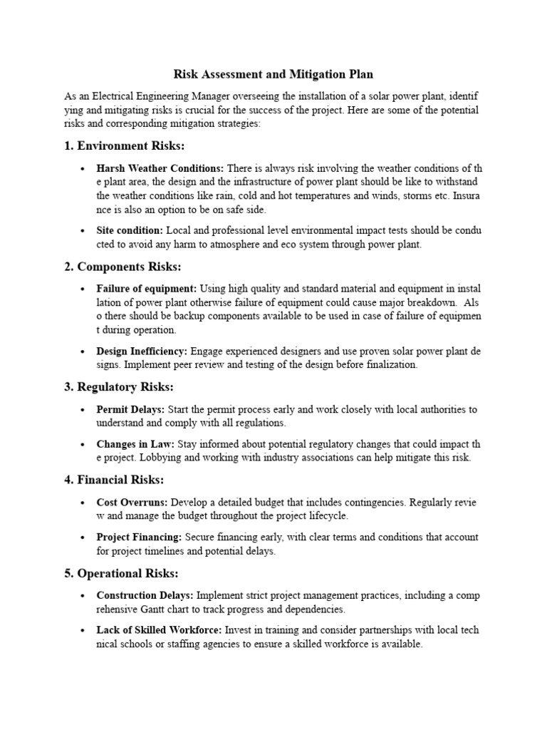 Risk Assessment and Mitigation Plan | PDF | Safety | Risk
