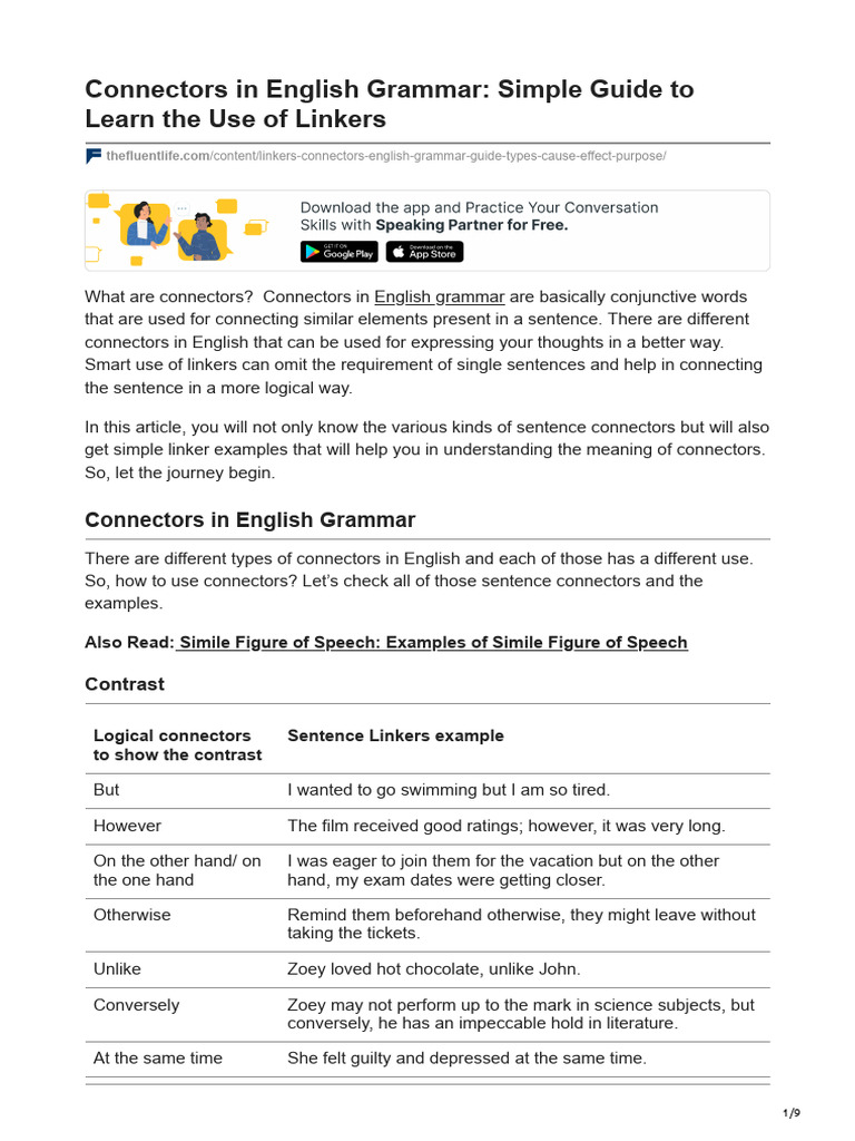 English Grammar: Guide to Connectors | PDF | Linguistics