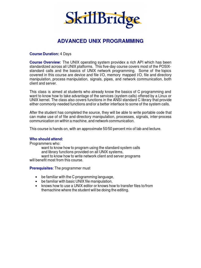 Advanced Unix Programming Unix C Programming Language