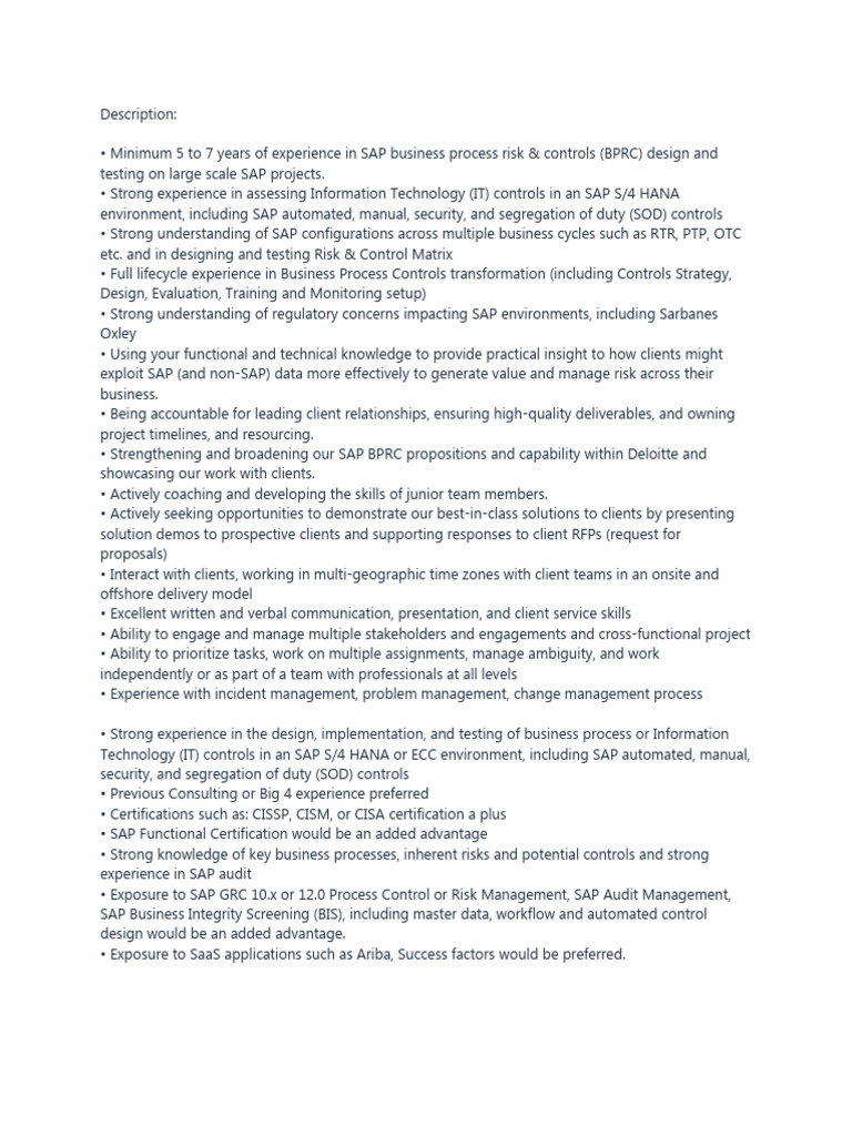 SAP Risk & Controls Expertise Needed | PDF | Career & Growth