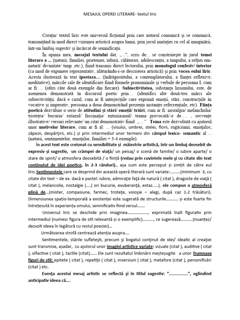Mesajul Sau Semnificatia Mesajului LIRIC | PDF