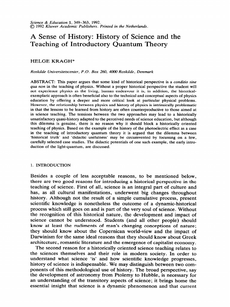 Kragh1992 A Sense of History History of Science and The Teaching of ... Kragh1992 A Sense of History History of Science and The Teaching of ...