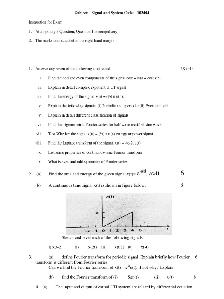 Signal and System Exam Instructions | PDF